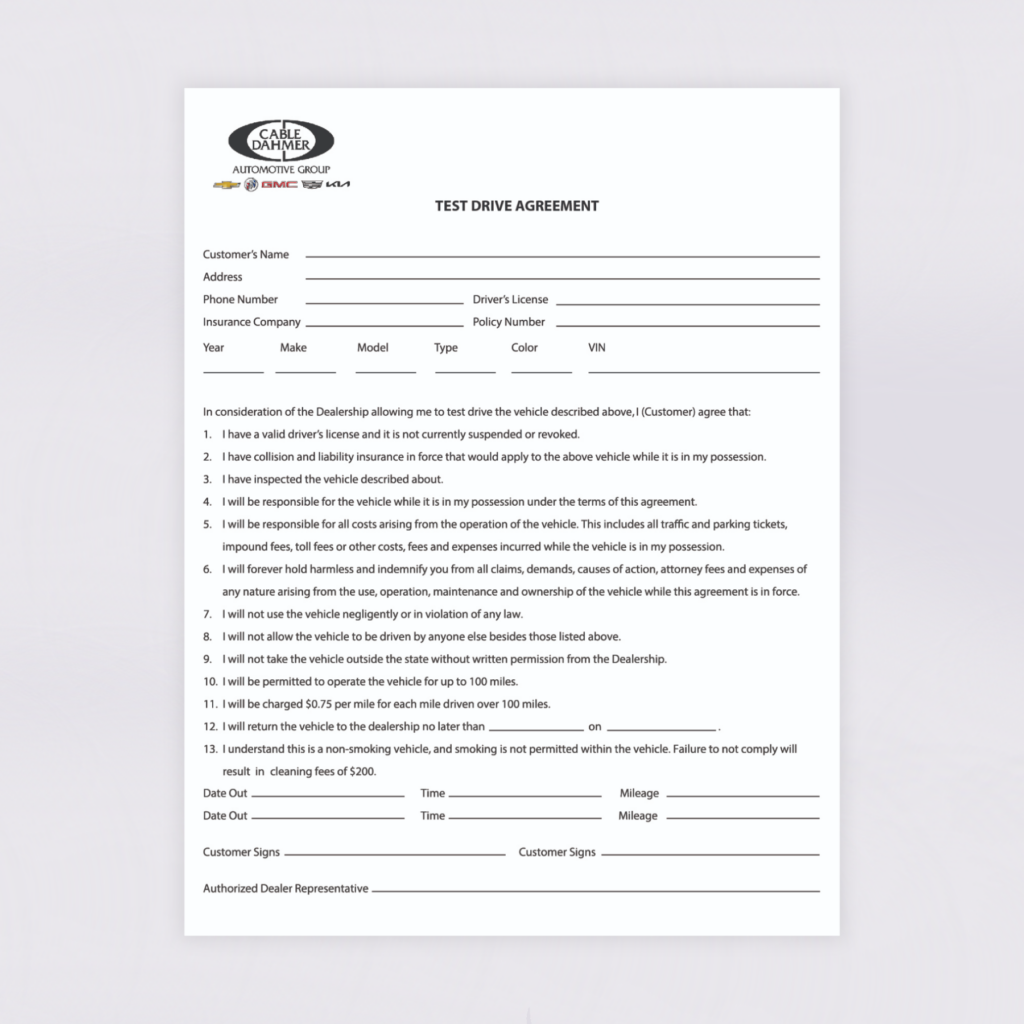 Loaner/Test Drive Agreement – The MCM Store